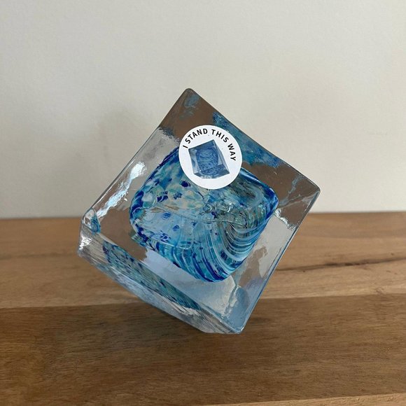Accents | Nwt Blue Art Glass Crystal Square Block Paperweight Bud Vase ...
